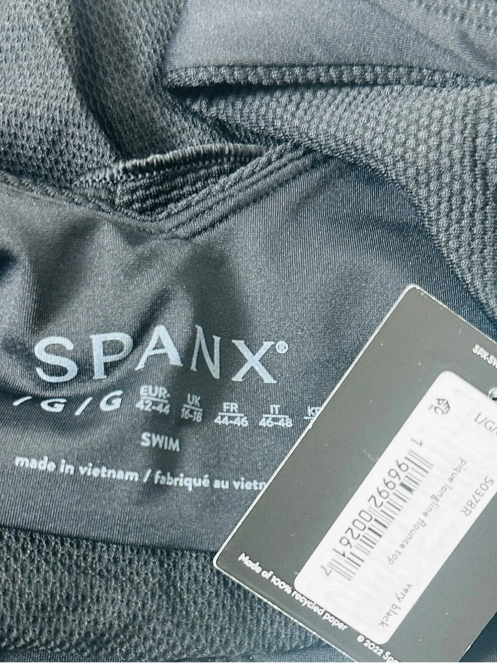 SPANX | Swim | Spanx Pique Textured Black Longline Flounce Crop Tank ...
